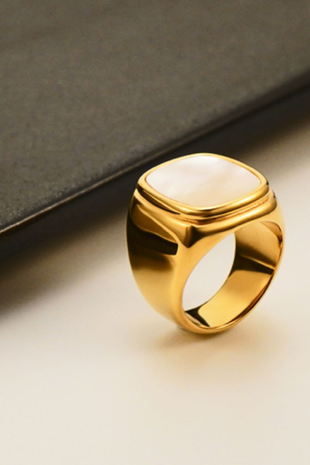 Stainless Steel 18K Gold-Plated Inlaid Shell Ring | Mikado Diamonds